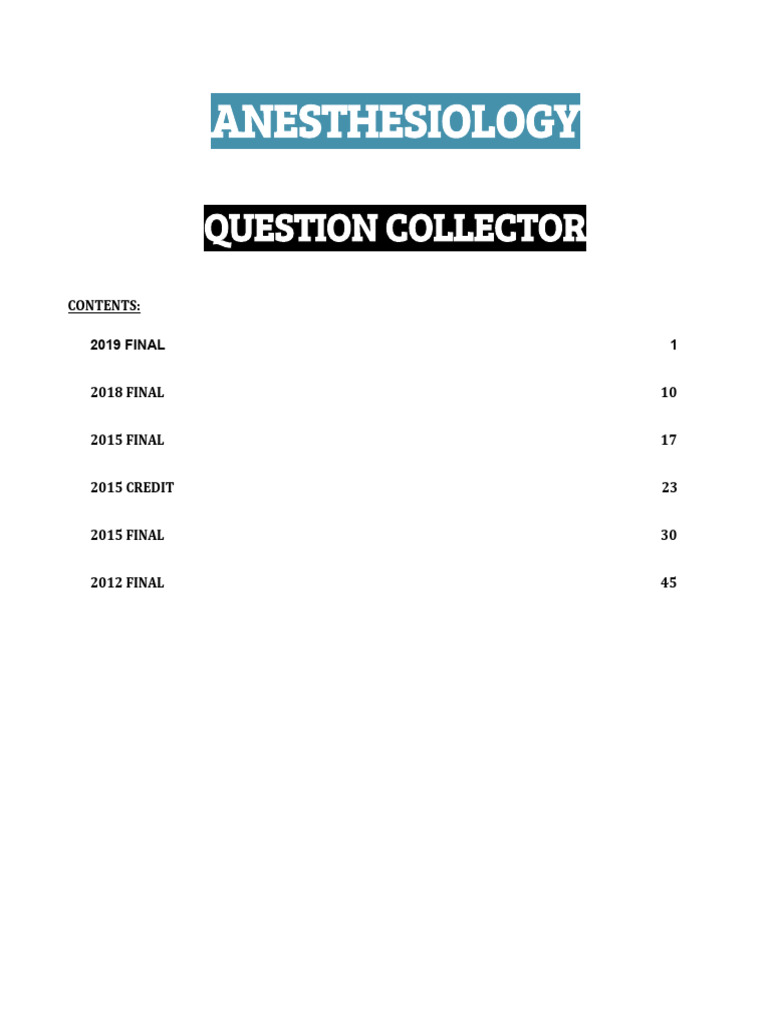 Anesthesiology Exam Questions and Answers | PDF | Cardiac Arrest ...
