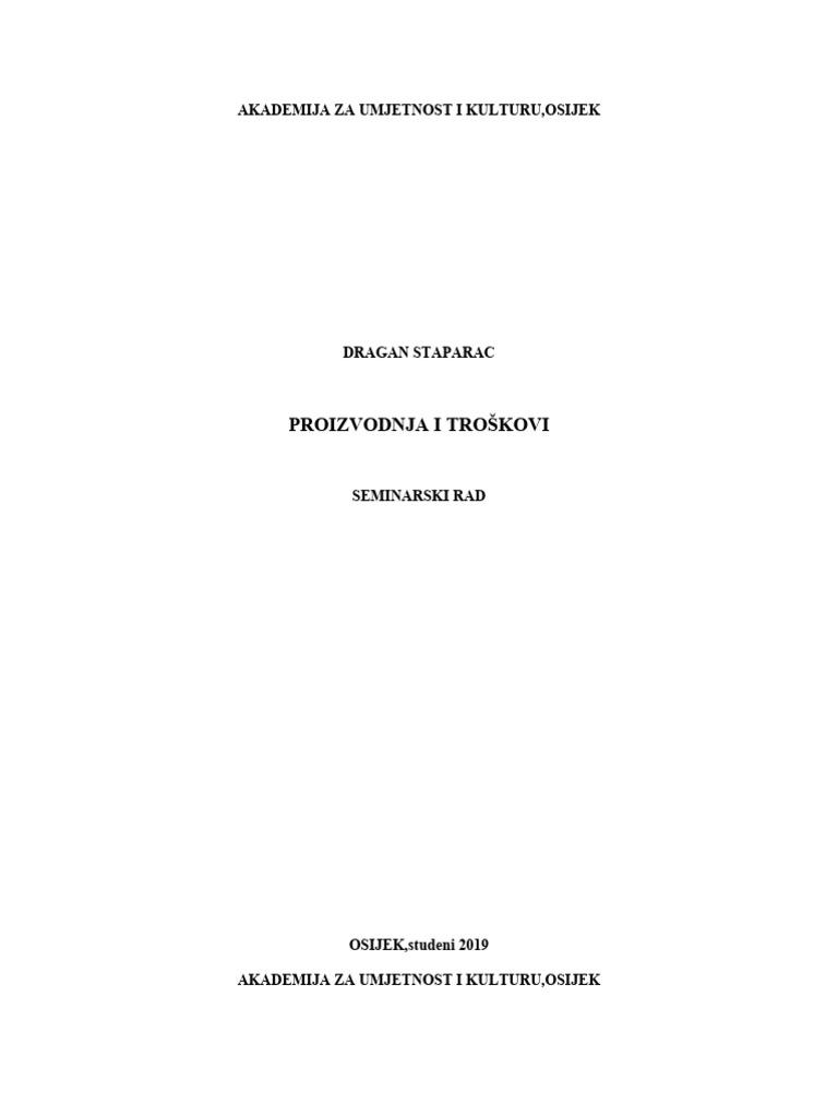 Proizvodnja I Troškovi | PDF