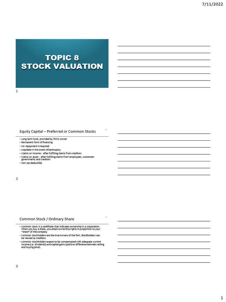 Chapter 4 Stock Valuation (Student) | PDF | Stocks | Dividend