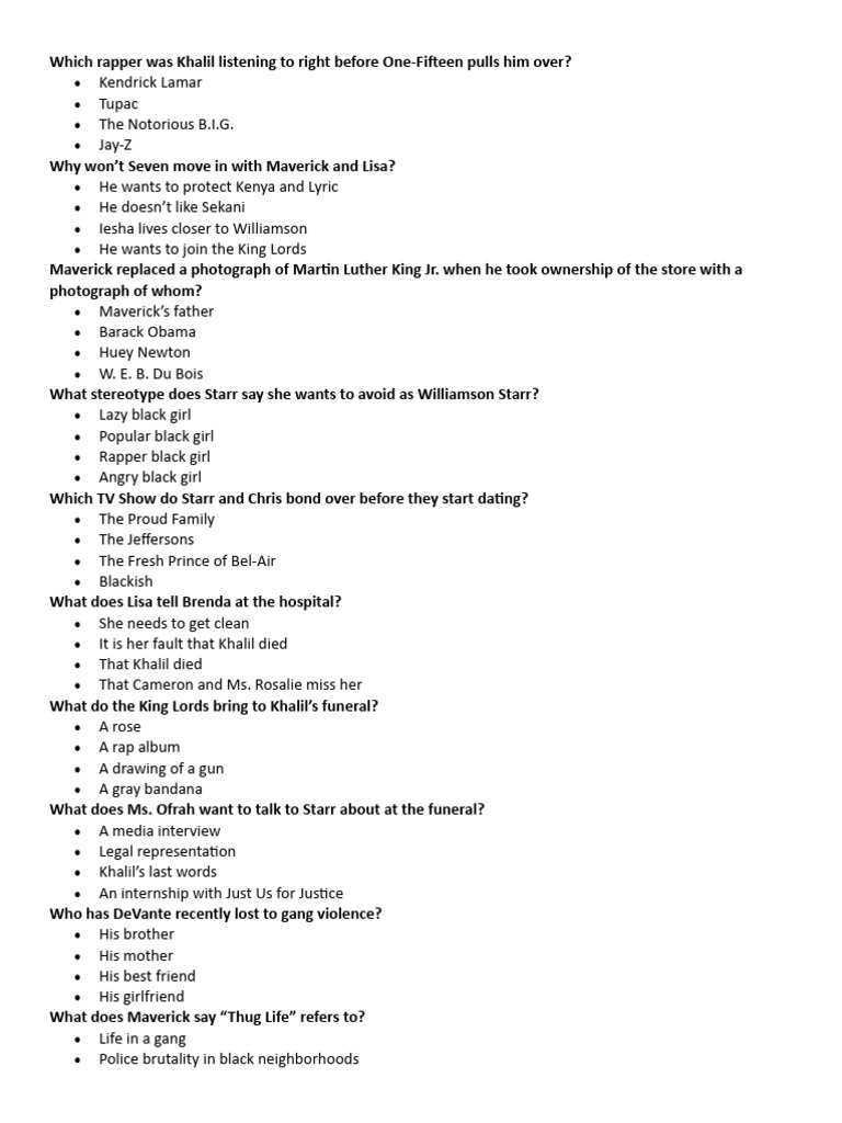 End of Book Quiz - v2 - The Hate U Give | PDF