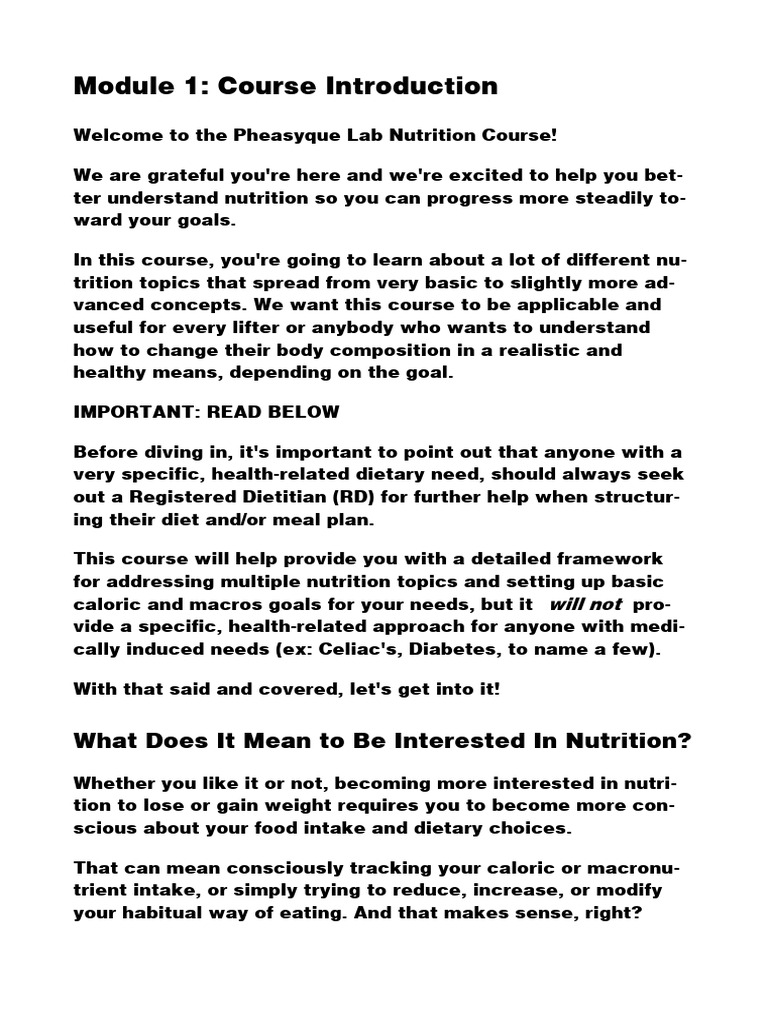 Nutrition Course - Pheasyque LAB | PDF | Dieting | Adipose Tissue