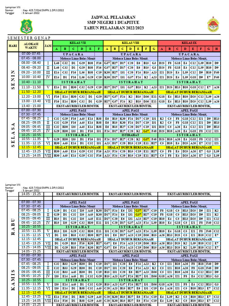 '3. Jadwal Mengajar 2022-2023..genap | PDF