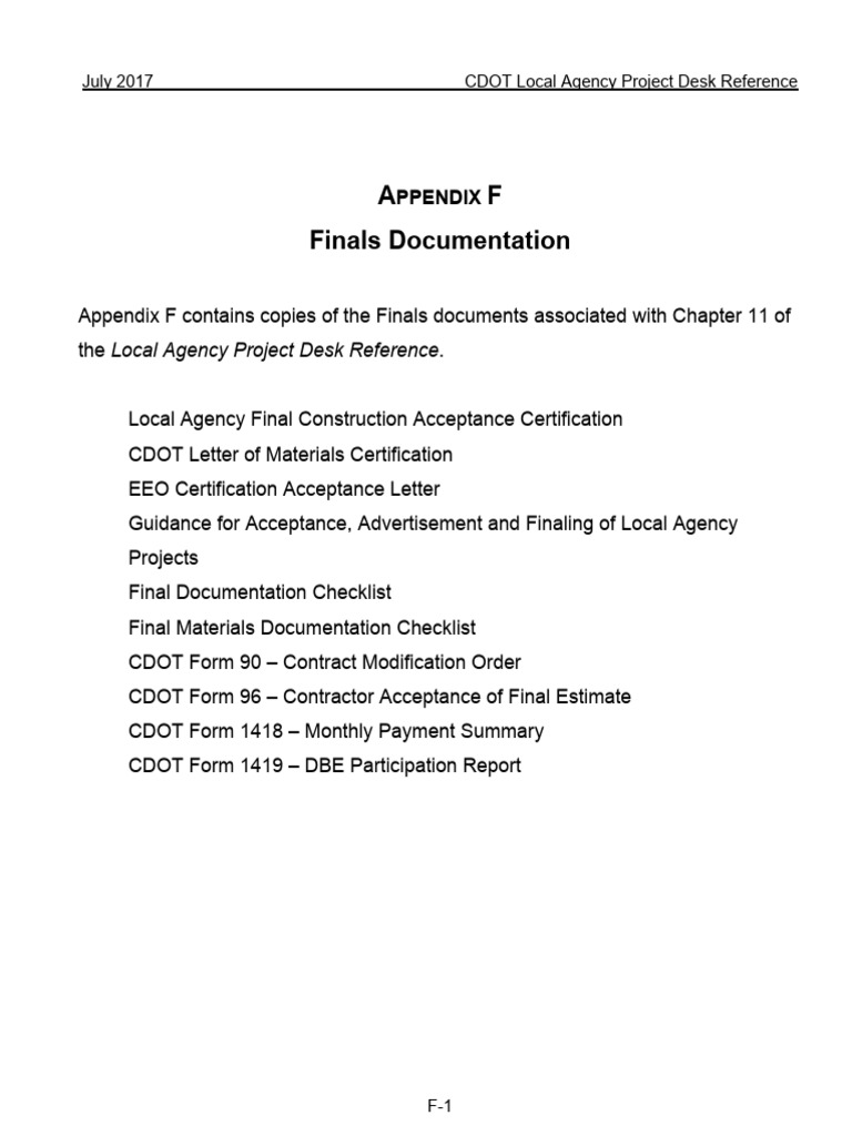 Desk Reference Appendix F 07 07 17 | PDF | Specification (Technical Standard)