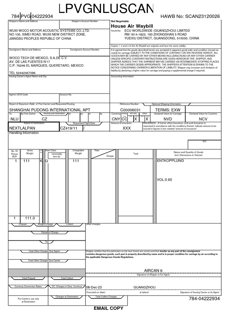 HAWB No - SCAN23120026 | PDF | Economies | Private Law