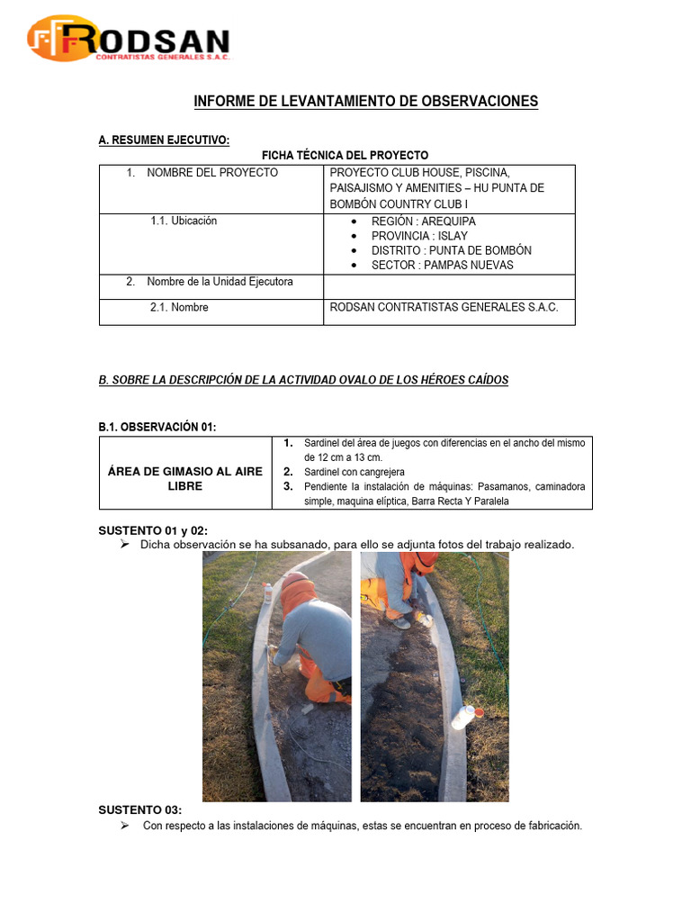 Informe de Levantamiento de Observaciones | PDF | Materiales de construcción