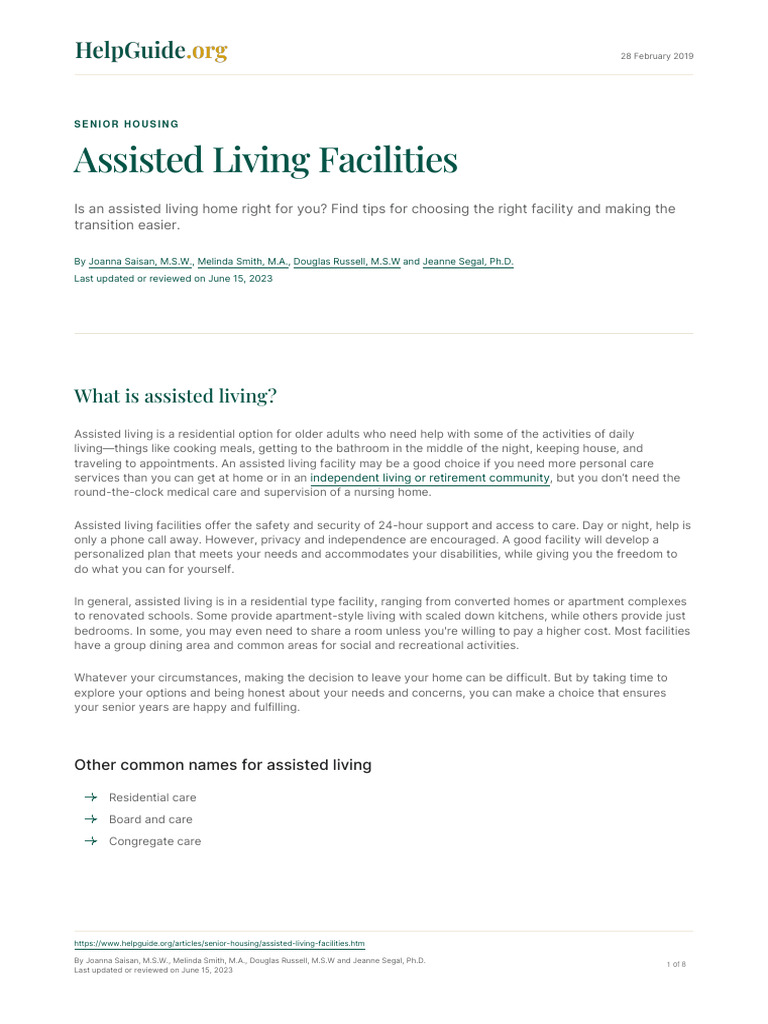 Assisted Living Facilities | PDF | Assisted Living | Grief