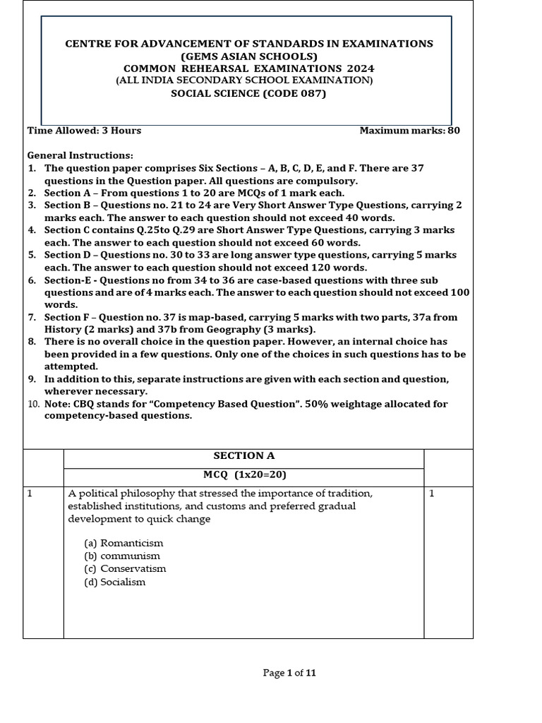 Case Social Science QP 2023-2024 | PDF