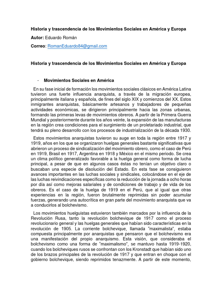 Ensayo - Eduardo Roman - Historia y Trascendencia de Los Movimientos ...