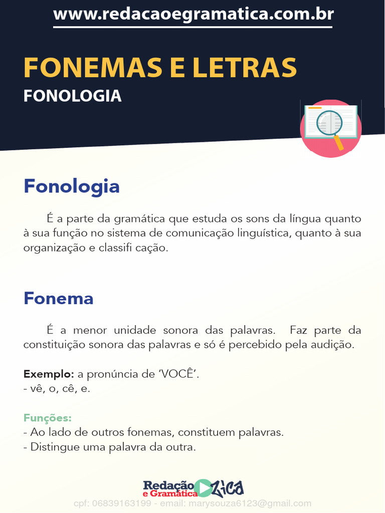 Fonemas, Letras e Encontros Fonéticos - Material de Aula - Fonologia | PDF | Vogal | Fonema