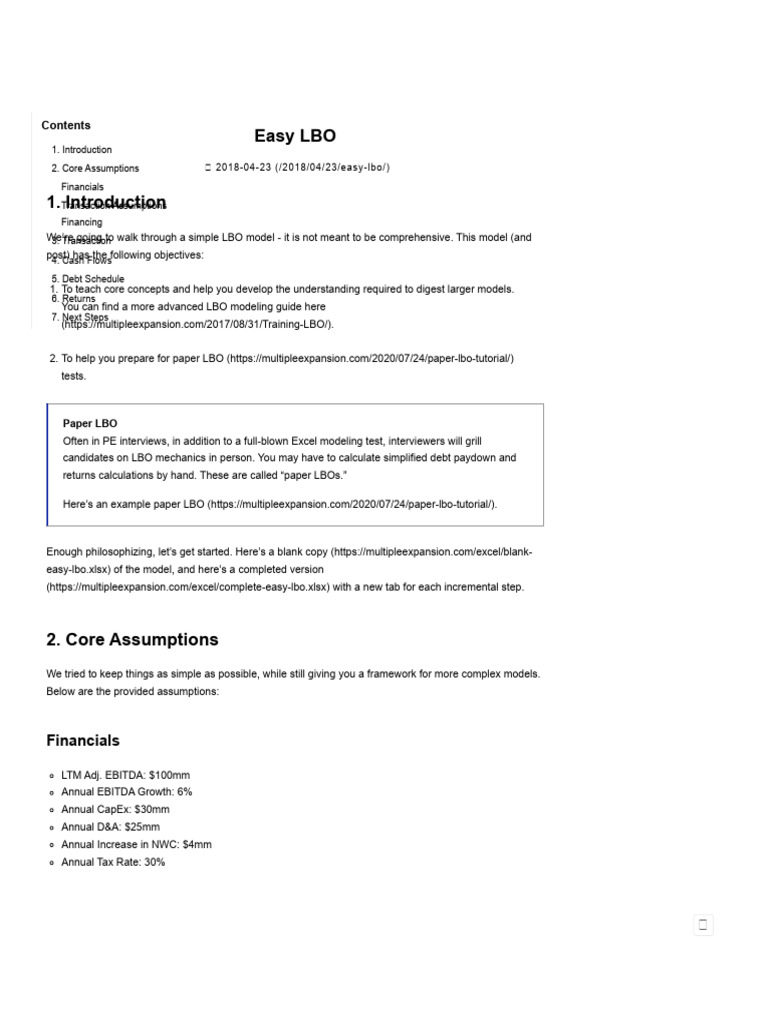Easy LBO | PDF | Debt | Internal Rate Of Return