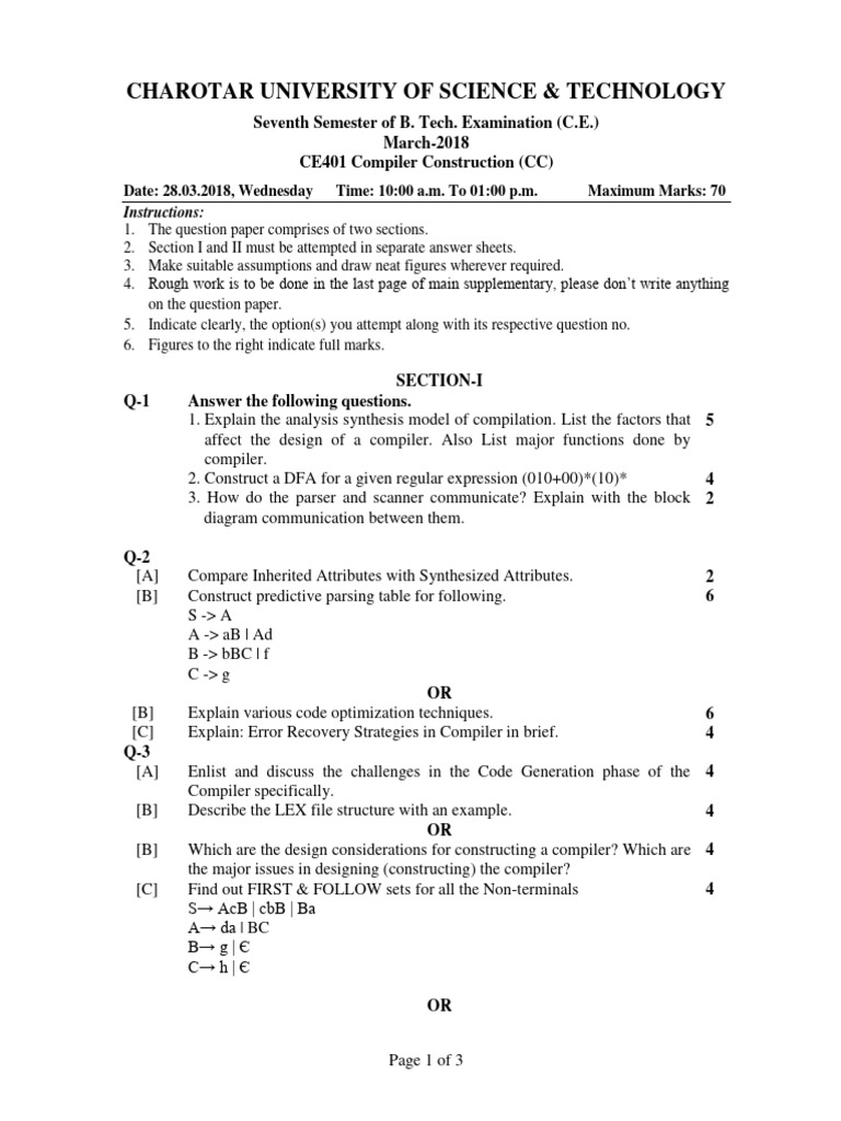 Ce 401 CC 03 2018 | PDF | Parsing | Compiler