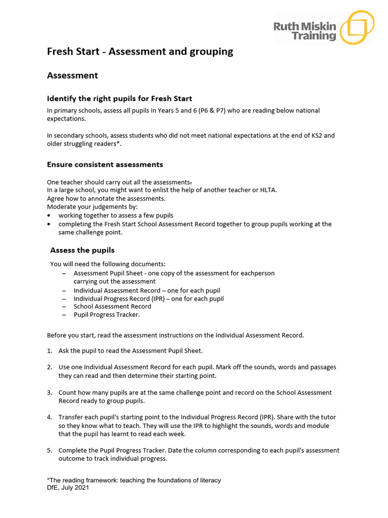 Fs Assessment and Grouping Guidance27 | PDF | Reading Comprehension ...
