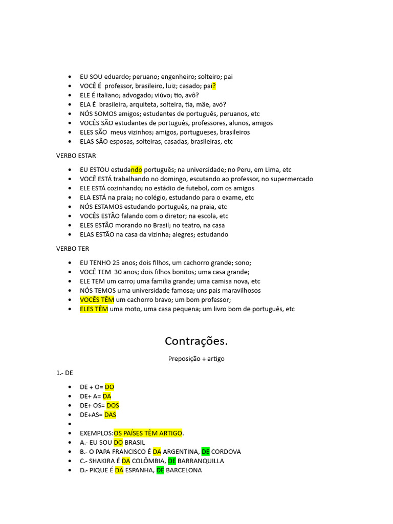 Verbo Ser Estar Ter Presente Do Indicativo | PDF