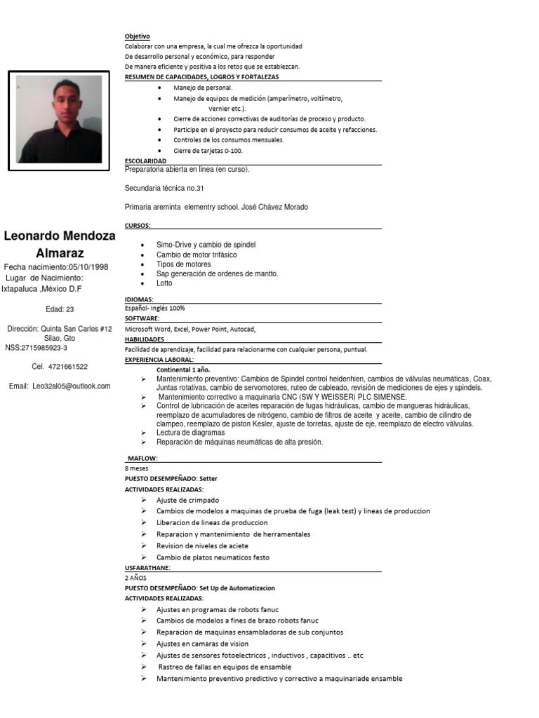 CV Mantenimiento | PDF | Ingeniería mecánica