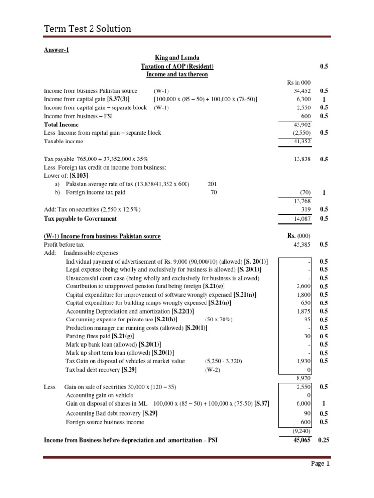 Term Test 2 Solution | PDF | Taxes | Expense