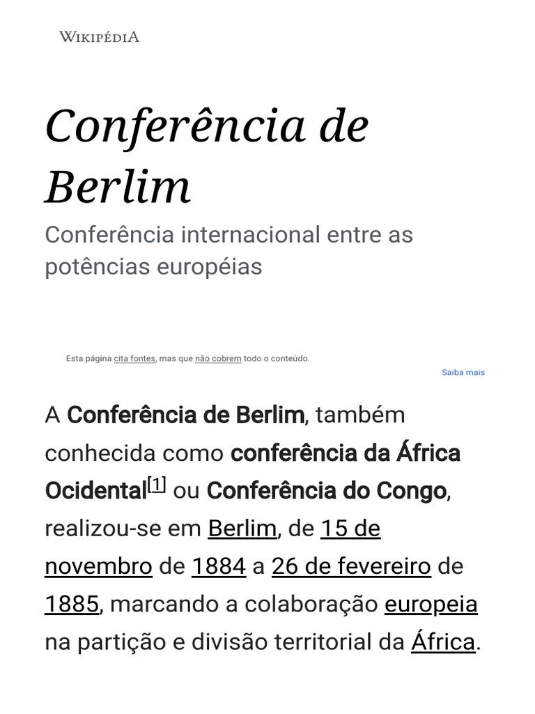 Conferência de Berlim - Wikipédia, A Enciclopédia Livre | PDF ...