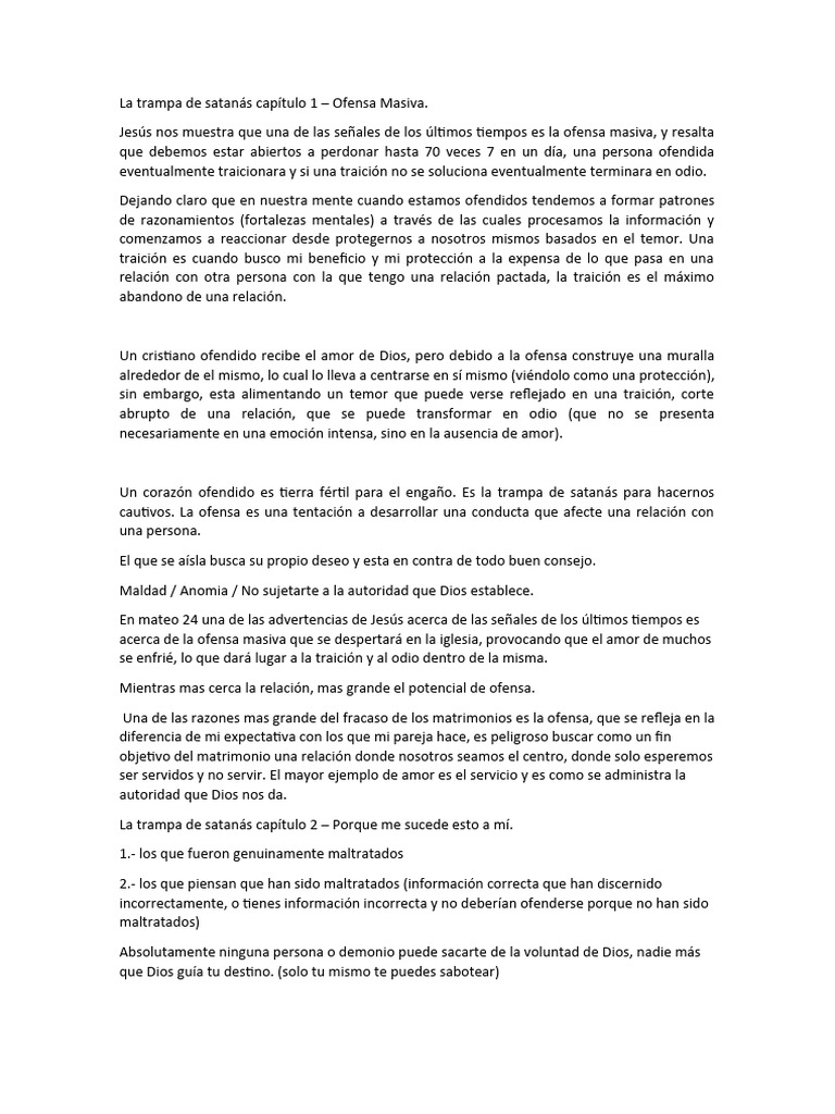 La trampa de Satanás: Ofensa y Perdón | PDF | Amor | Perdón