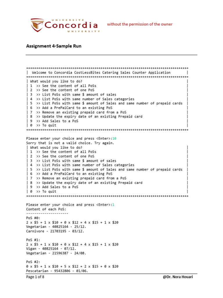 COMP248 A4 F2023 - Sample Outputs | PDF | Stored Value Card | Point Of Sale