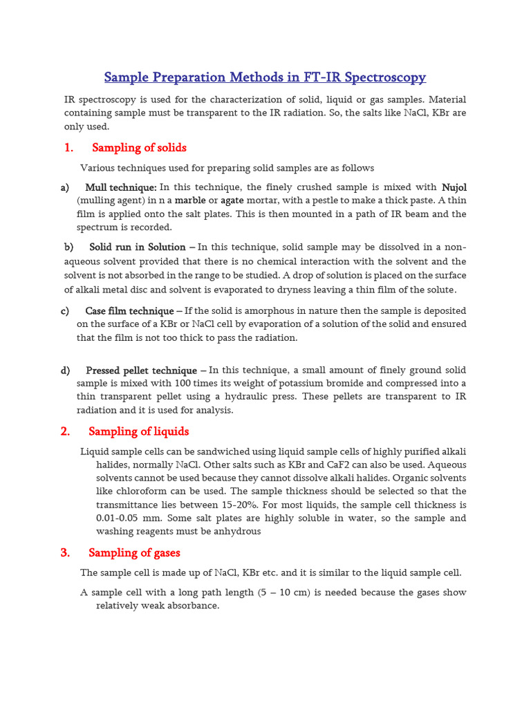 FT-IR Spectroscopy Sample Prep Methods | PDF
