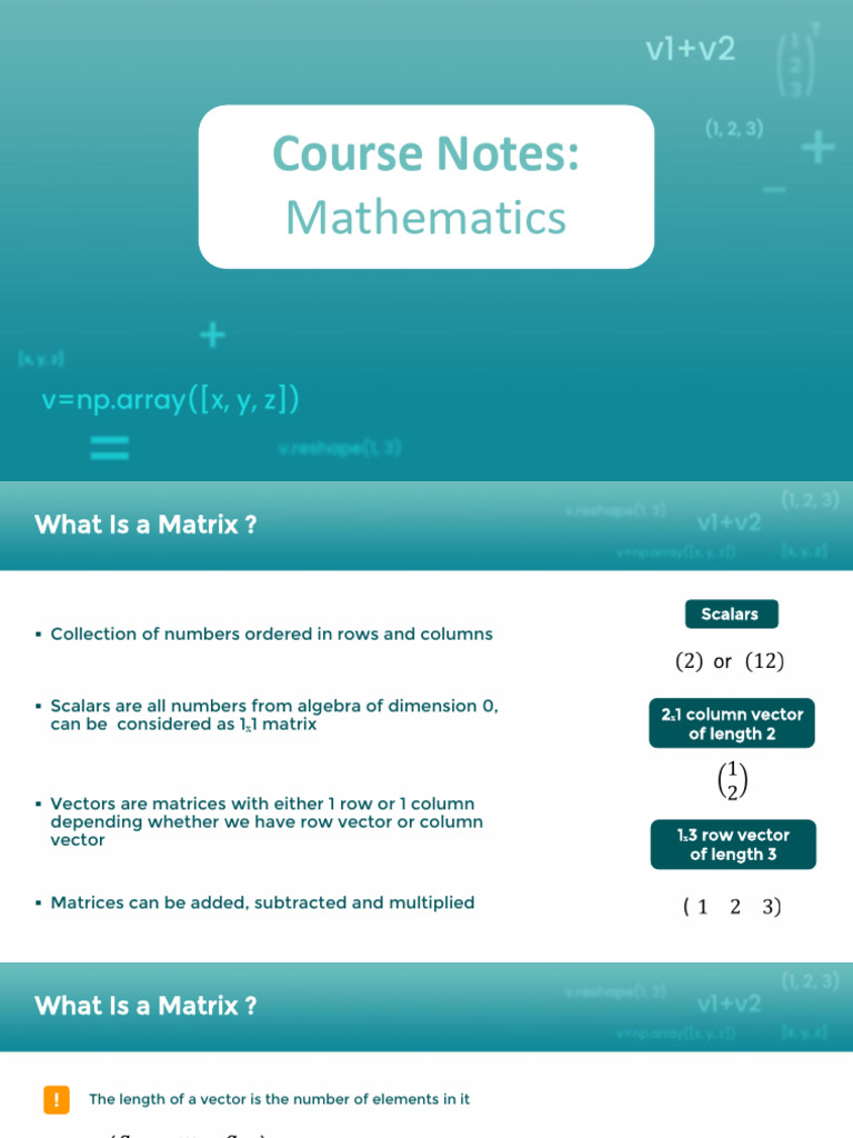 Math Course Notes Pdf Matrix Mathematics Euclidean Vector
