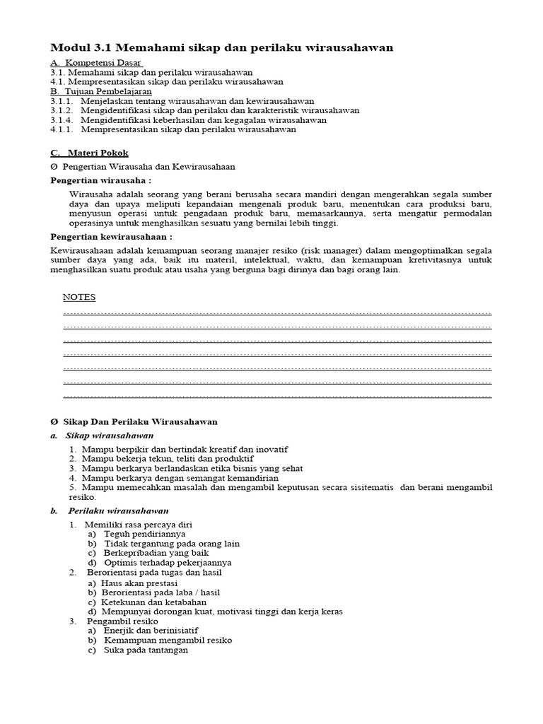 KD.3.1 Sikap Dan Perilaku Wirausaha | PDF