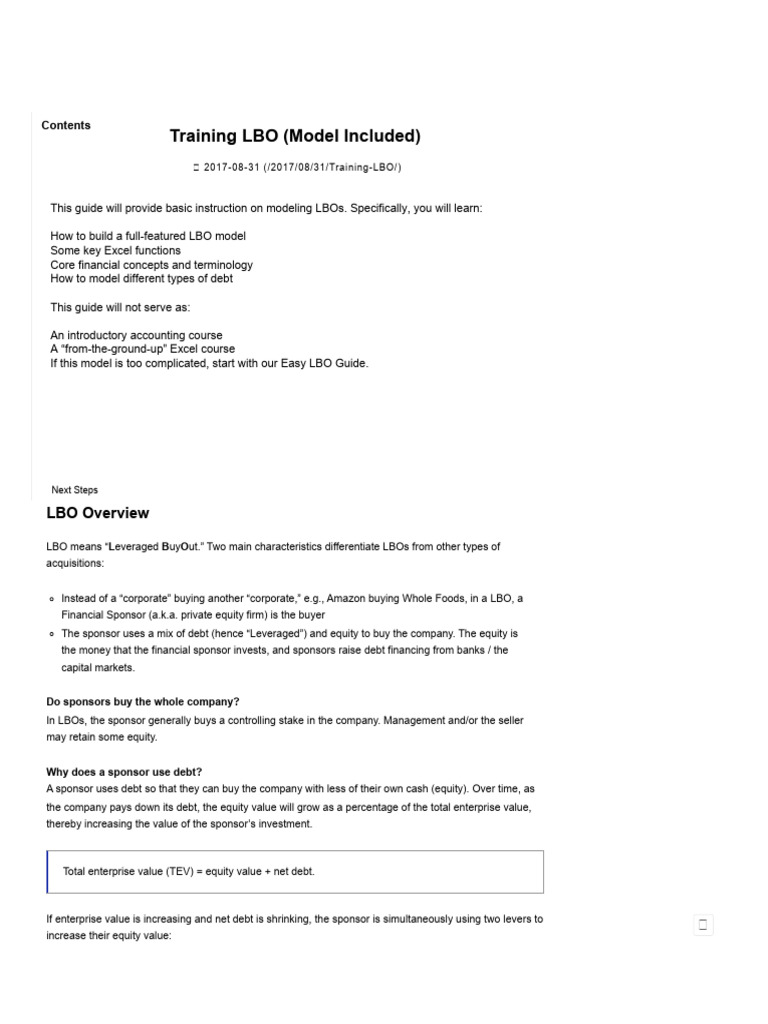 Intermediate LBO | PDF | Balance Sheet | Leveraged Buyout