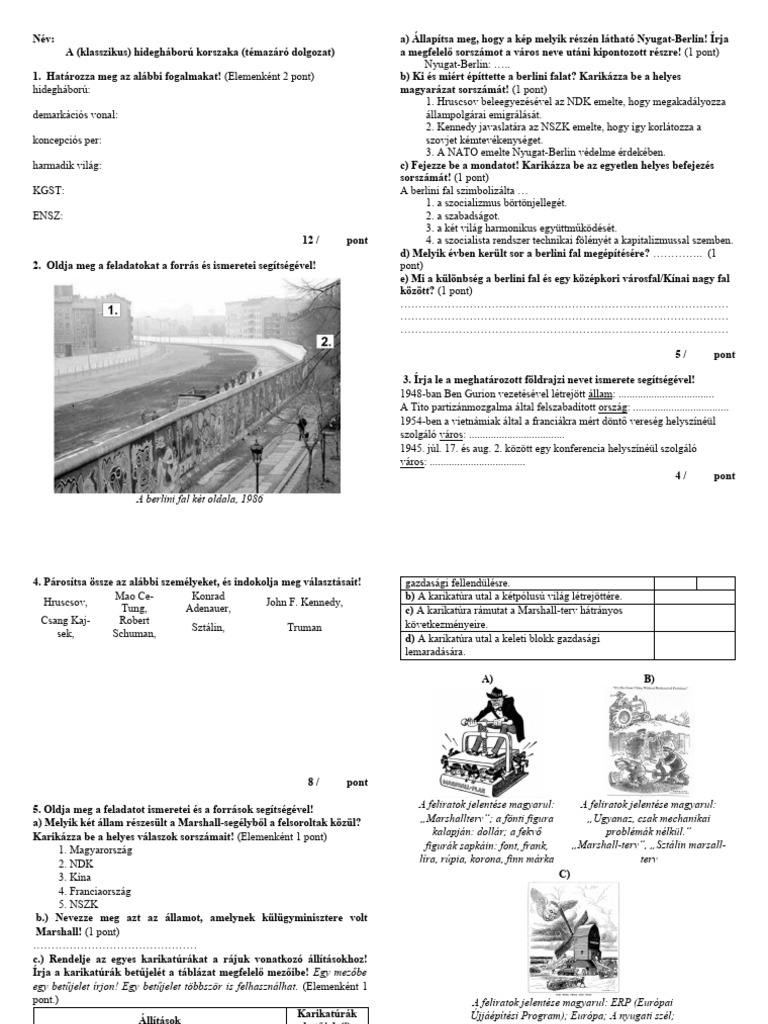Hidegháború Témazáró - Nyomtatásra | PDF