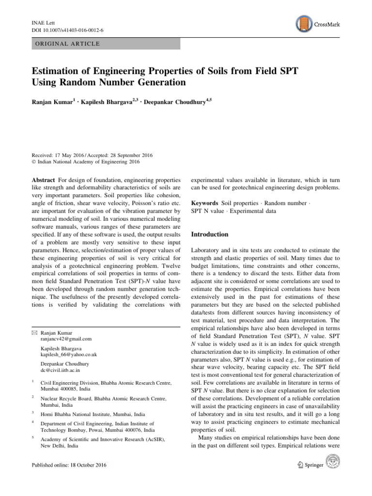 Estimation of Engineering Properties of Soils From Field SPT Using ... Estimation of Engineering Properties of Soils From Field SPT Using ...