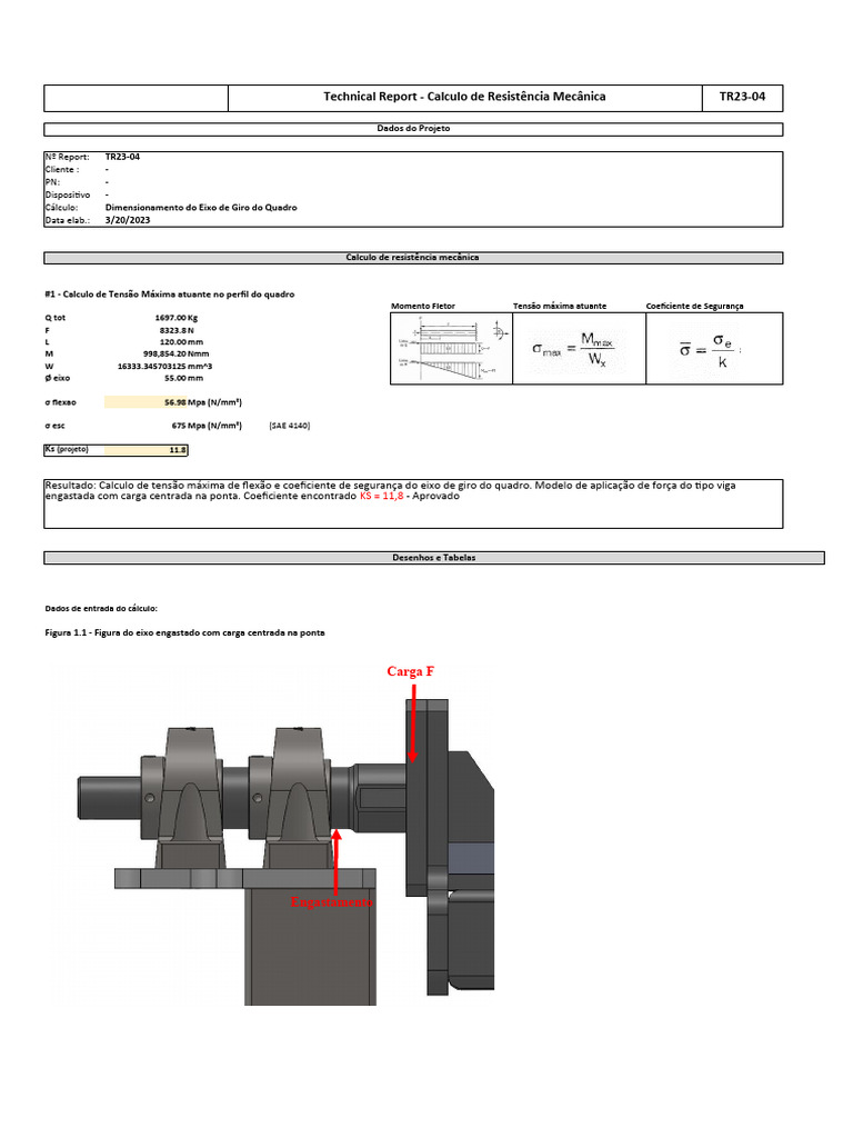 Memória de Calculo - Dimensionamento de Eixo Por Flexão | PDF