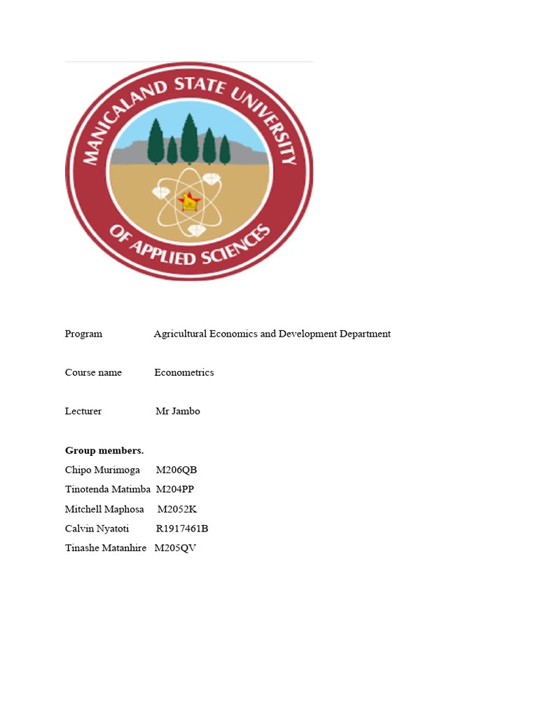 Econometrics Grp Work Pdf Coefficient Of Determination Smallholding