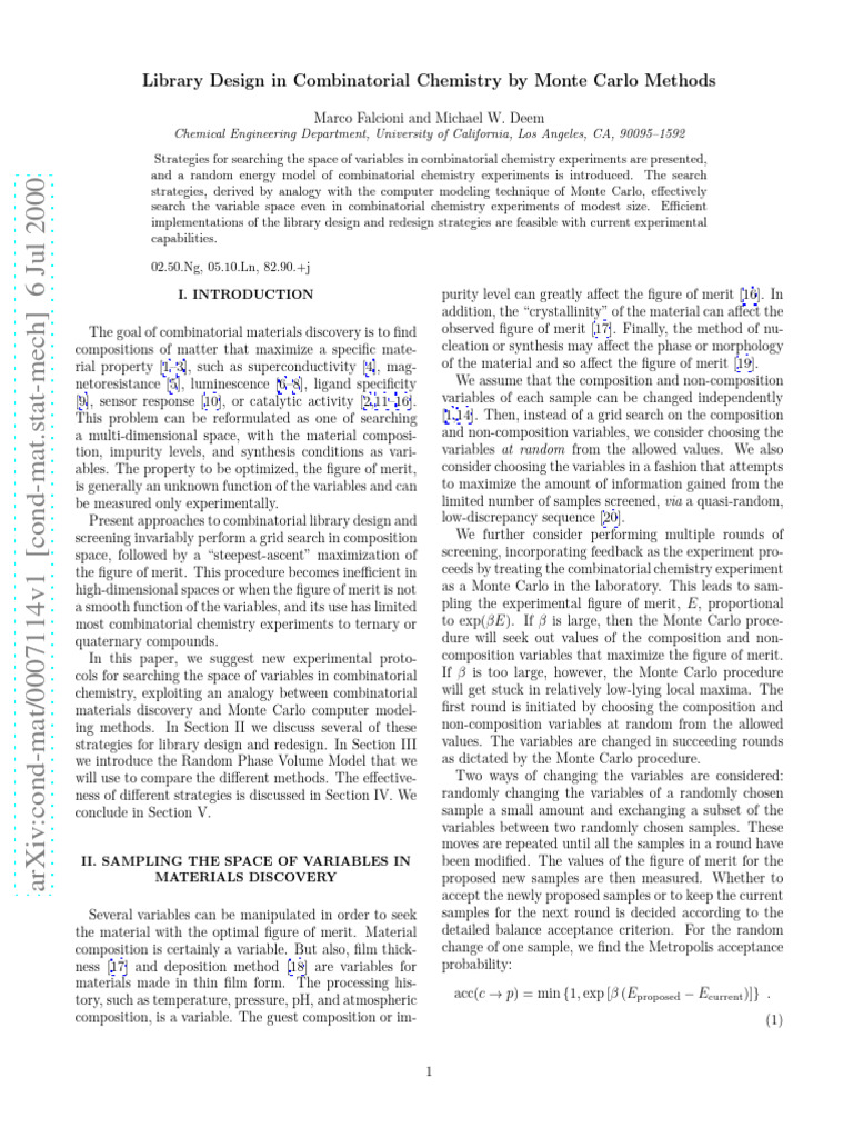 Library Design in Combinatorial Chemistry by Monte Carlo Methods | PDF | Monte Carlo Method ...