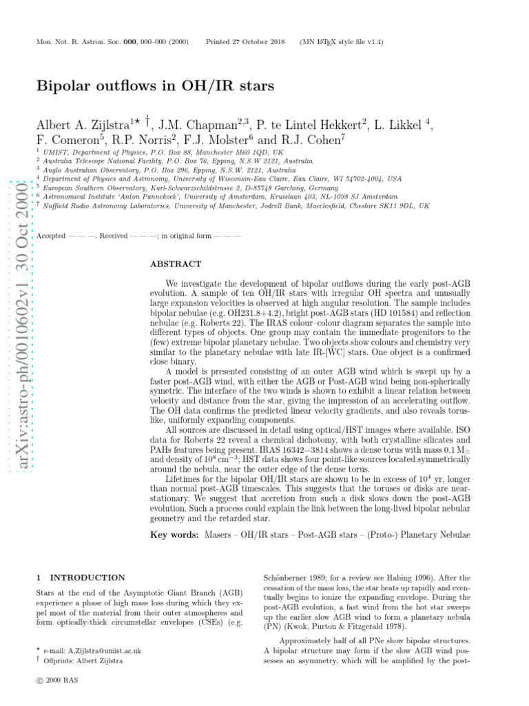 Bipolar Outflows in OH/IR Stars | PDF | Stars | Merlin