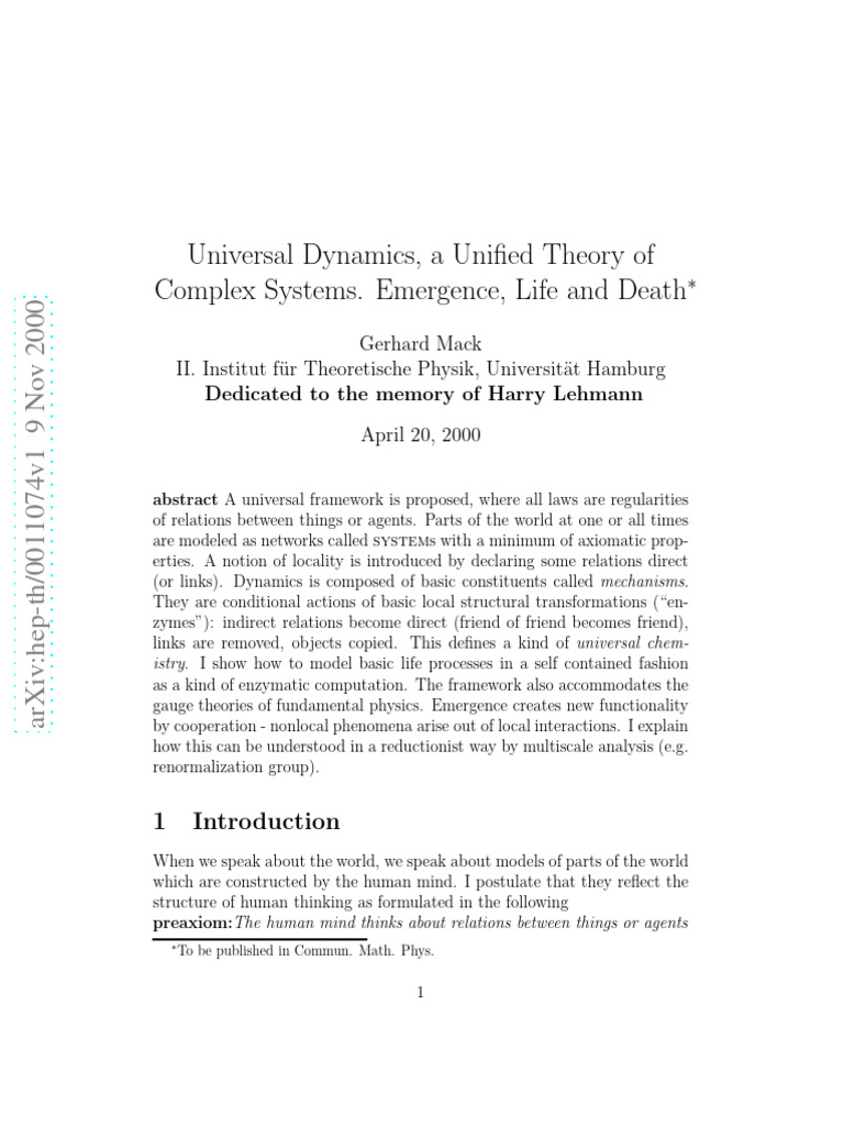 Universal Dynamics, A Unified Theory of Complex Systems. Emergence ...