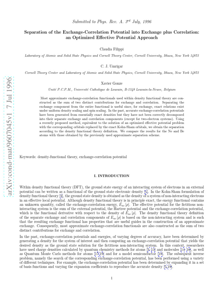 9607045 | PDF | Density Functional Theory | Hartree–Fock Method