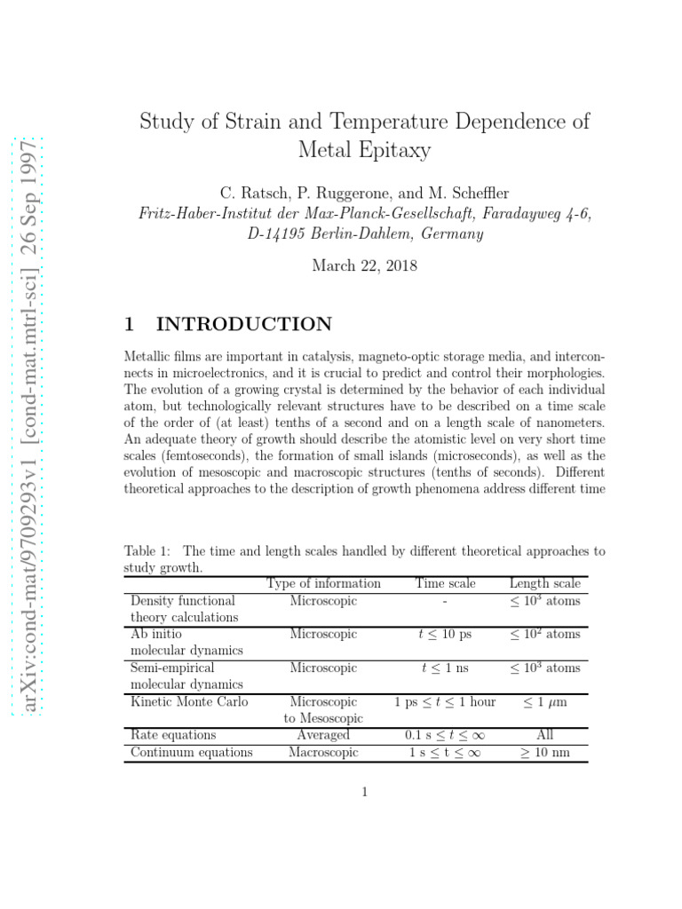 Study of Strain and Temperature Dependence of Metal Epitaxy | Download Free PDF | Density ...