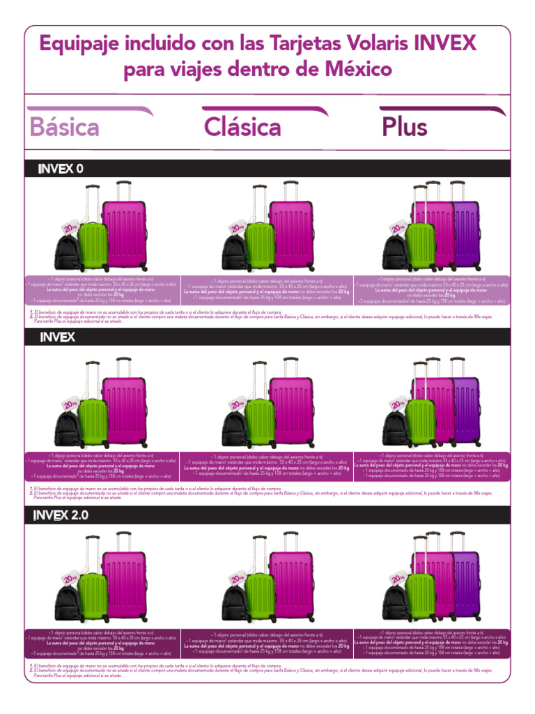 Equipaje y Beneficios Volaris INVEX 2.0 | PDF