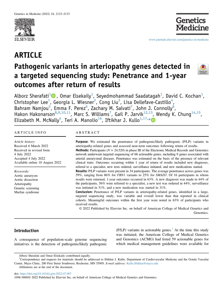 Pathogenic Variants in Arteriopathy Genes Detected in A Target 2022 ...