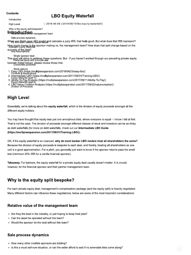 LBO Waterfall | PDF