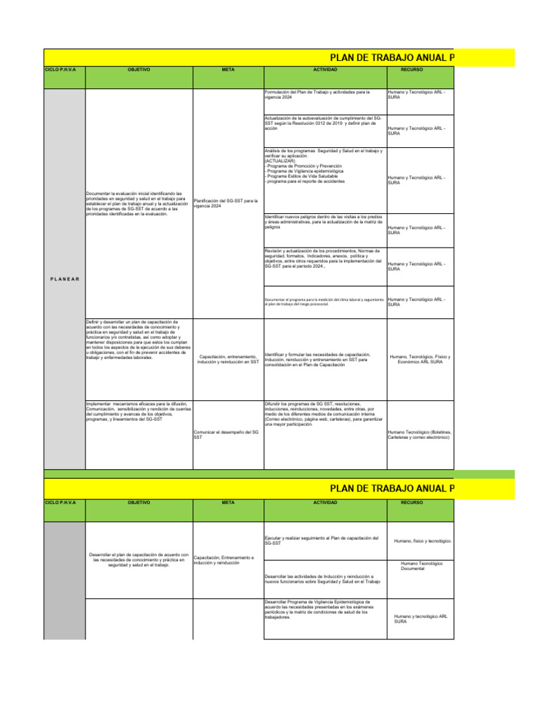 Plan de Trabajo Anual en SST. | PDF