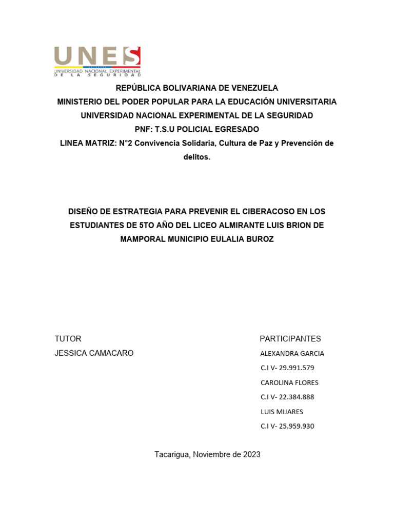 Proyecto UNES esquema (1) (Recuperado) | PDF | Acoso cibernético | Violencia