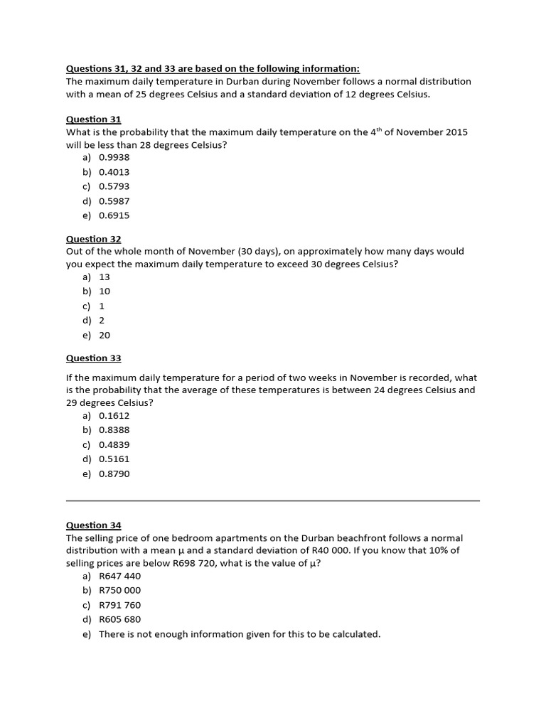 Exam Practise Questions | Download Free PDF | Normal Distribution ...