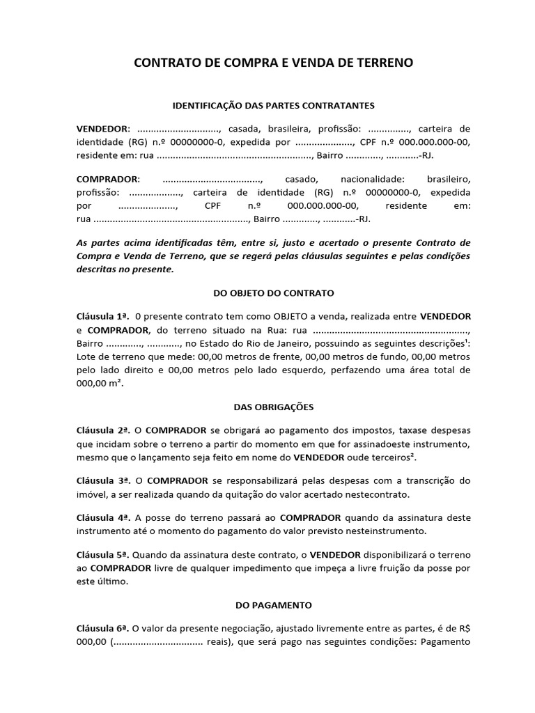 Modelo Contrato de Compra e Venda de Terreno (Posse) | PDF | Direito ...