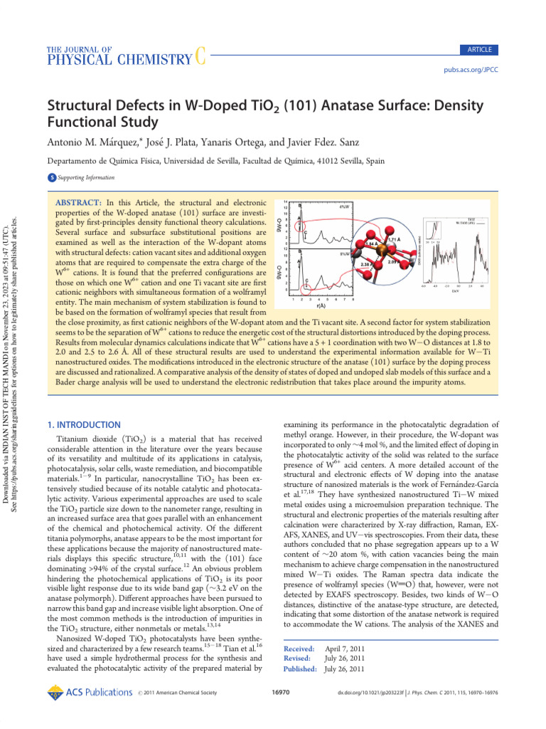 Márquez Et Al 2011 Structural Defects in W Doped Tio2 (101) Anatase ...