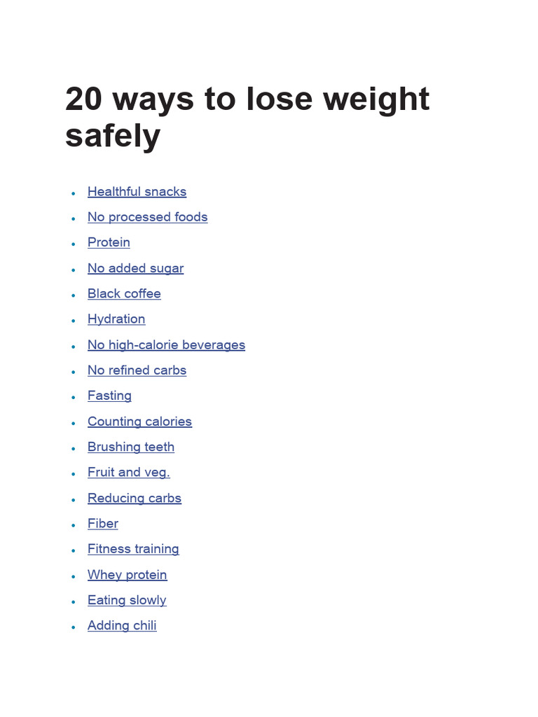 20 Ways To Lose Weight Safely | Download Free PDF | Dieting | Weight Loss