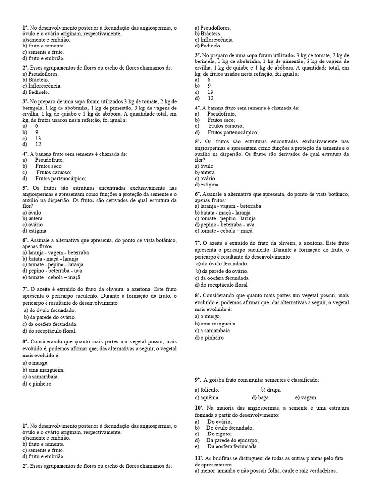2 Ano Fruto e Semente Prova Rec | PDF | Fruta | Semente