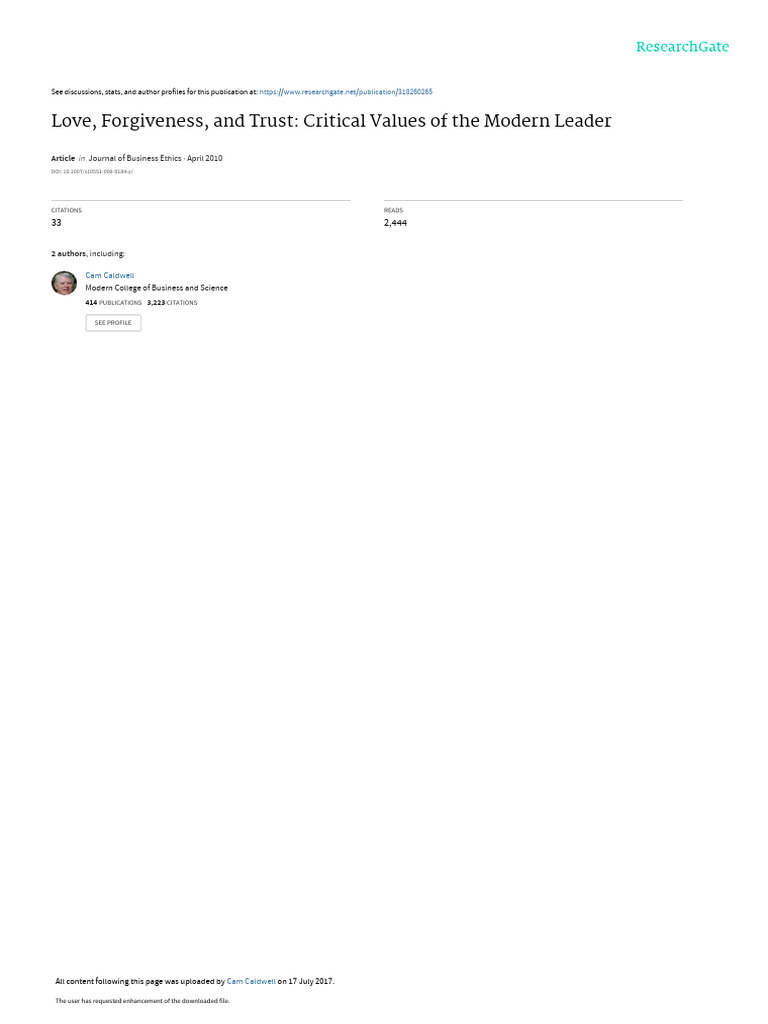 73-Ldrshp - Love Forgiveness and Trust | PDF | Leadership | Forgiveness
