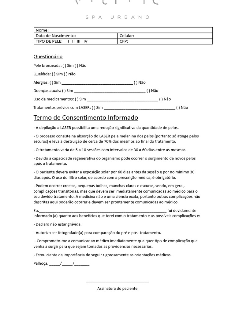 Termo de Consentimento Depilação A Laser | PDF Termo de Consentimento Depilação A Laser | PDF