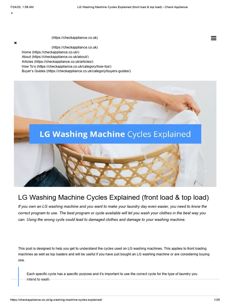 LG Washing Machine Cycles Explained (Front Load & Top Load) - Check ...