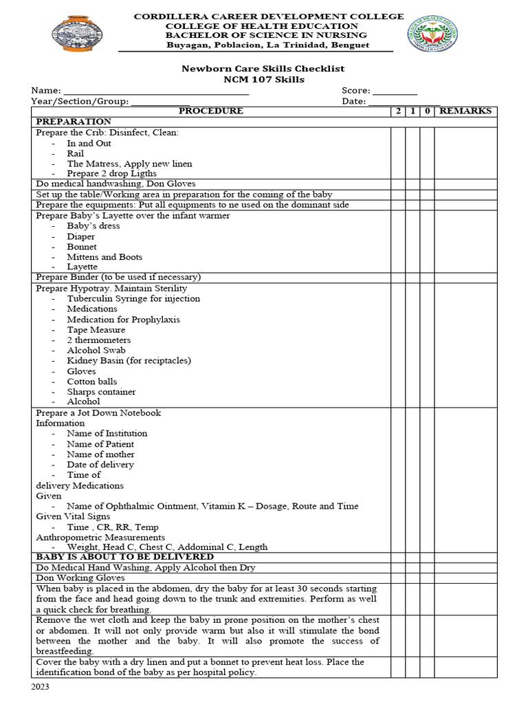 Newborn Care Checklist | PDF | Infants | Clinical Medicine