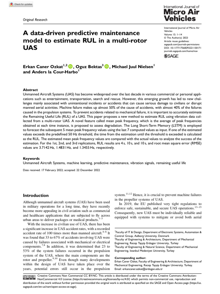 A Datadriven Predictive Maintenance Model To Estimate RUL in A Multirotor UASInternational ...
